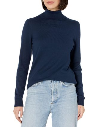 Amazon Essentials Damen Leichter, Langärmeliger Rollkragenpullover, Klassischer Schnitt (Erhältlich In Übergröße), Marineblau, XS