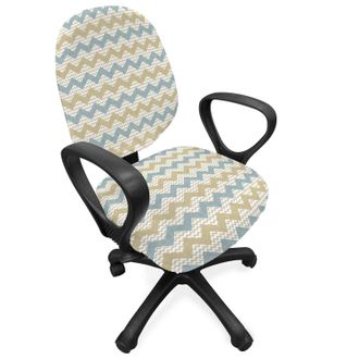 Abakuhaus Beige Bürostuhl Schonbezug, Herringbone Line Pattern, dekorative Schutzhülle aus Stretchgewebe, Beige Blau