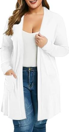 Generic Cardigan long sans manches pour femme, cardigan uni de couleur pure avec poches, cardigan classique polyvalent, printemps et automne, manteau d&eacute;contra
