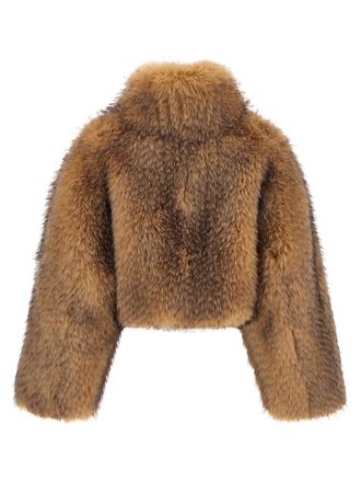 Rotate Cropped Faux Fur Jacket - Camel