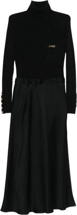 Elisabetta Franchi Femme, Robes, Noir, Taille: 40 FR Robe Midi avec Plaque Logo