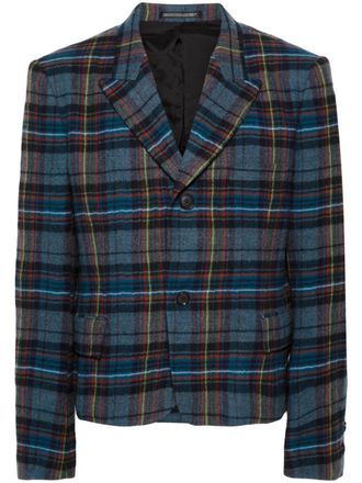 Yohji Yamamoto blazer à motif tartan - Bleu