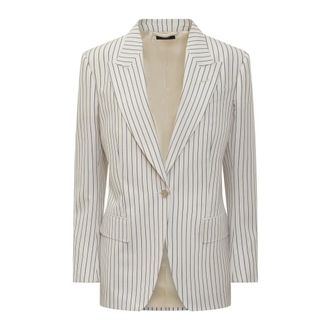 Tom Ford Femme, Vestes, Blanc, Taille: 40 FR Blazer à rayures à un bouton avec poches à rabat