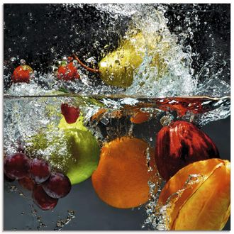 Artland ARTland Wanddeko Glasbilder Wandbild Glas Bild einteilig 40x40 cm Quadratisch Früchte im Wasser Obst Frucht Cocktails Erdbeere Orange Limette Zitrone 
