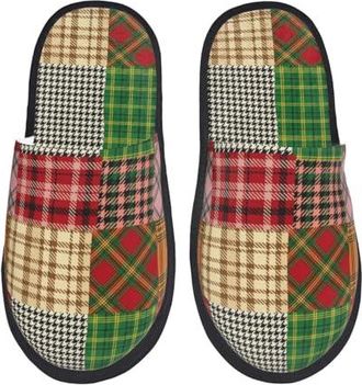 Generic Chaud Peluche Pantoufles Patchwork &agrave; carreaux Accueil Slippers Confortable Chaussons Femme pour Int&eacute;rieur Maison Adulte M