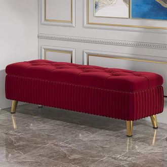 Generic Samt Sitzbank Sitz mit Stauraum,gepolsterte Stauraum Sitzbank Sitz mit Knopfb&uuml;scheln,rechteckige Lifttop-Stauraumbank,Eingangsbank mit Metallbeinen,En