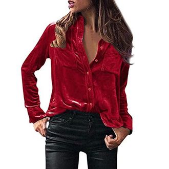 Generic Sweat-shirt en polaire pour femme - Haut dhiver tendance en velours à manches longues - Poche boutonnée - Haut uni - Décontracté - Chaud - Doux - Pour
