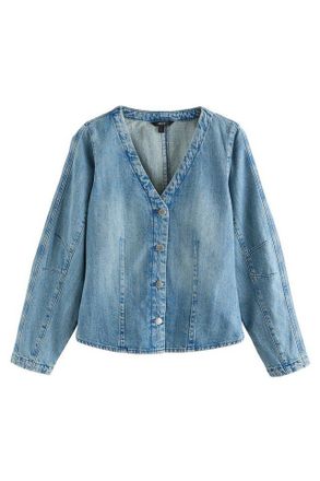 Next Jeansbluse Bluse mit V-Ausschnitt und Barrel-&Auml;rmeln (1-tlg)