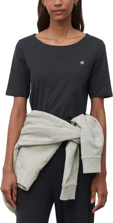 Marc O'Polo Damen 51195, Damen T-Shirt mit kleinem Logo-Print, bequemes Oberteil aus Bio Baumwolle, elegantes und Kurzarmshirt f&uuml;r Frauen