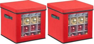 Relaxdays Weihnachtskugel Aufbewahrungsbox, f&uuml;r 64 Kugeln, HxBxT: 30 x 30 x 30 cm, Vlies, Pappe, Kugelkiste, rot/gr&uuml;n (Packung mit 2)