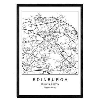 Nacnic Drucken Edinburgh Stadtplan nordischen Stil schwarz und wei&szlig;. Plakat A4 bedruckte Papier Keine 250 gr. Gem&auml;lde, Drucke und Poster f&uuml;r Wohnzimmer und S