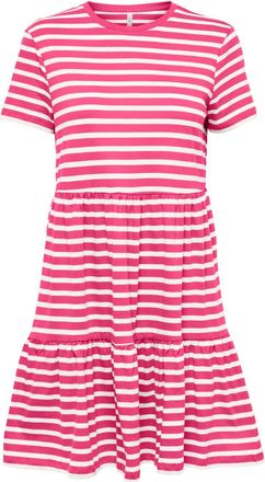 Only Damen Onlmay S/S O-Neck Peplum Dress Box JRS Kleid, Shocking Pink/Stripes:Cloud Dancer (Dina), XS EU