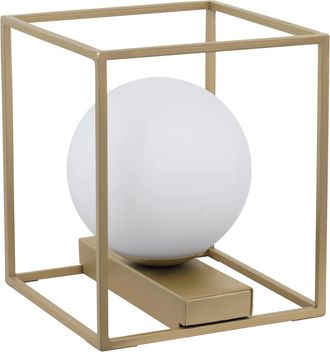 Eglo Tischlampe Vallaspra, 1 flammige Tischleuchte, Nachttischlampe aus Stahl, Farbe: Champagner, Glas: Wei&szlig;, opal-matt, Fassung: E14