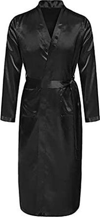 Generic Peignoir kimono en satin pour homme - Grande taille - Robe de maison avec ceinture - V&ecirc;tement de d&eacute;tente l&eacute;ger et doux - Couleur unie - Chemise de nui