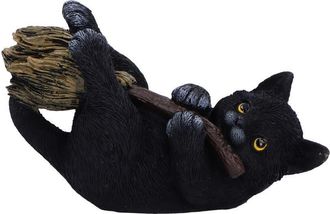 Nemesis Now Hexenbesen Schwarze Katze Figur - Handbemalte Statue aus Kunstharz für Hexe und Gothic Dekor - Magischer Unfug, 13,5 cm