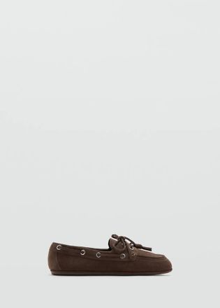 Mango Chaussures bateau cuir &agrave; lacets chocolat - Femme - 35 - MANGO