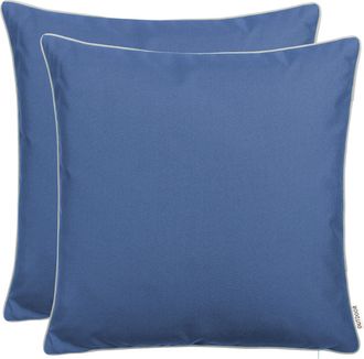 Brandsseller Outdoor Garten Kissen Dekokissen mit Paspel - Garngef&auml;rbt Uni Schmutz- und Wasserabweisend mit Rei&szlig;verschluss - Gr&ouml;&szlig;e: ca. 45 x 45 cm 2er-Set Blau