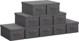 Woltu 6er Aufbewahrungsbox mit Deckel Faltbare Stoffbox mit Griff 51L Aufbewahrungswürfel Ordnungsboxen Kisten für Kleidung Bücher Grau, 48x30x36 cm - Woltu