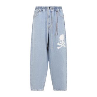 MASTERMIND WORLD Pantalon Large en Denim - Homme - Jeans - Bleu - Taille: L