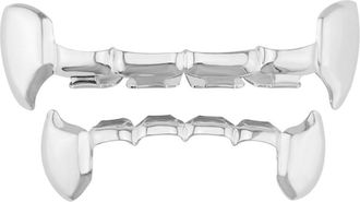 Pretyzoom Hip Hop Z&auml;hne Mund Oben Unten Z&auml;hne Vampirz&auml;hne Halloween Musikfestival Party Hip Hop Rapper Kost&uuml;m Zubeh&ouml;r Dekoration Ornament Silber