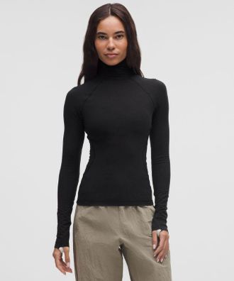 lululemon Haut col roul&eacute; pour Femmes - m&eacute;lange de laine m&eacute;rinos - Noir - Taille M