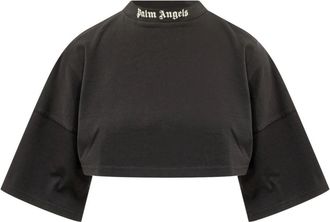 Palm Angels Femme, Sweatshirts et sweats &agrave; capuche, Noir, Taille: 38 FR Back Curved Logo Mini T-Shirt