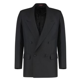 Gucci Zweireihige Jacke aus Wollgabardine - - Jackets - Herren - Schwarzk - L