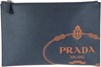Prada Sac pochette en cuir Saffiano Pre-owned - Femme - Pre-owned - Bleu - Taille: ONE Size