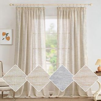 Miulee Rideau Voilage Lin Salon Naturel Voile Rideaux en Lin Chambre Moderne Transparent Translucide Int&eacute;rieurs Galon 140x245 cm Lot de 2 Blanc Brun&acirc;tre