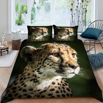 Generic Bettw&auml;sche 135x200 Gepard Weiche Kuschelig Mikrofaser Teenager Bettw&auml;sche-Sets 3D Bettbezug mit Rei&szlig;verschluss + 2 Kissenbez&uuml;ge 80 x 80 cm c-1887