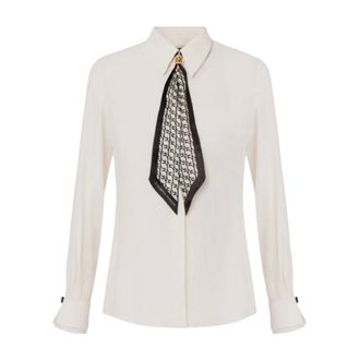 Elisabetta Franchi Femme, Blouses et Chemises, Blanc, Taille: 46 FR Chemise &agrave; encolure orn&eacute;e