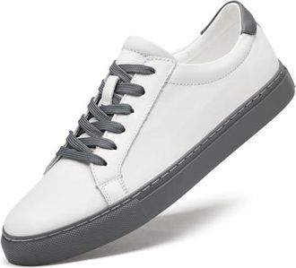 Generic Baskets habillées en cuir véritable pour homme - Style rétro élégant - Chaussures décontractées pour homme, Blanc/gris, 41 1/3 EU