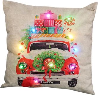 Lurrose Weihnachts Kissenbezug mit LED Lichtern Leinen Kissenh&uuml;lle Festlich Dekokissenbezug f&uuml;r Sofa Auto Wohnzimmer
