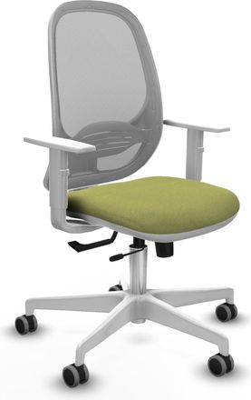 Piqueras y Crespo B&uuml;rostuhl mit Lendenwirbelst&uuml;tze von Cilanco mit wei&szlig;en Armlehnen, ausgestattet mit Syncro/Traslack und Schneideschaum, 65 mm Rollen, Parkett, Grau/Ol