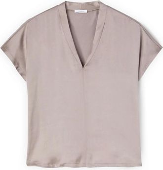 Motivi Femme, Blouses et Chemises, Gris, Taille: 42 FR T-shirt col en V bi-mati&egrave;re