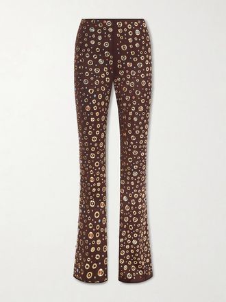 Os&eacute;ree Studded Stretch-jersey Flared Pants - Brown