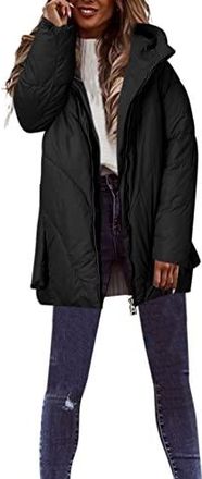 Generic Vestes pour femmes 2026 - Manteau uni d&eacute;contract&eacute; - Veste rembourr&eacute;e en duvet - Veste &agrave; capuche - Poche zipp&eacute;e - Manches longues, Noir, XXL