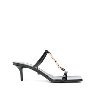 Versace Schwarze Leder-Sandaletten mit mittelhohem Absatz - - Shoes - Damen - Schwarzk - 36 EU