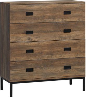 HOMCOM Homcom - Commode 4 tiroirs style exotique effet bois de manguier piètement poignées métal noir dim. 80 x 39 x 95 cm