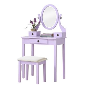 Round Hill Furniture Moniys Wood Moniya Schminktisch und Hocker, Violett