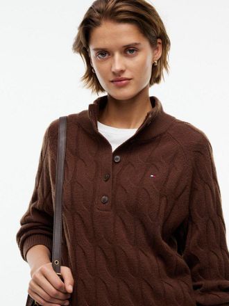 Tommy Hilfiger Wollpullover SOFT WOOL CABLE MK-NK HENLEY Wolle, mit Zopfmuster