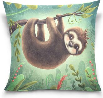 IUBBKI 45 x 45 cm Kissenbezüge, tropisches Faultier, dekorativer Kissenbezug, quadratischer Kissenbezug, Kissenbezug für Sofa, Couch, Wohnzimmer, Schlafzimme