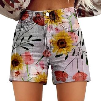 Generic Short en faux denim, short en jean taille haute pour femme, pantalon en jean à jambe droite, pantalon de fête vintage, pantalon léger, coupe décontrac