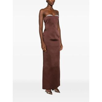 New Arrivals Crystal-Embellished Satin Evening Dress - Brown