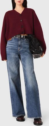 Maje Cardigan Cropped En Laine M&eacute;lang&eacute;e - Rouge - Taille 3 - Maje