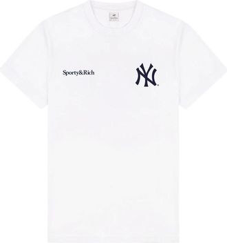 Sporty & Rich Femme, Tops, Blanc, Taille: 36 FR Yankees Logo Print T-shirt Blanc