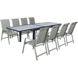 Habitat et Jardin Garten-Essgruppe ausziehbar aus Aluminium Lagos - 140/280 x 90 x 76 cm - 8 Personen - Hellgrau