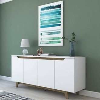 Dmora Sideboard Nusakan 180x45x78,6 cm Weiß 2 Böden 4 Türen