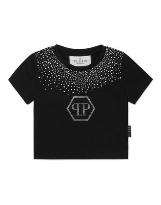Philipp Plein Cropped T-Shirt Strass Round Neck Ss Hexagon