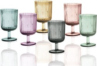 Brandani Plisse Set 6 St&uuml;ck Becher Glas farbig sortiert 250 ml 51069